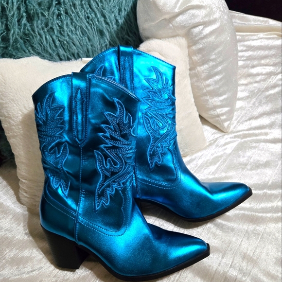 Southern Chicks | Shoes | Metallic Blue Cowboy Boots | Poshmark